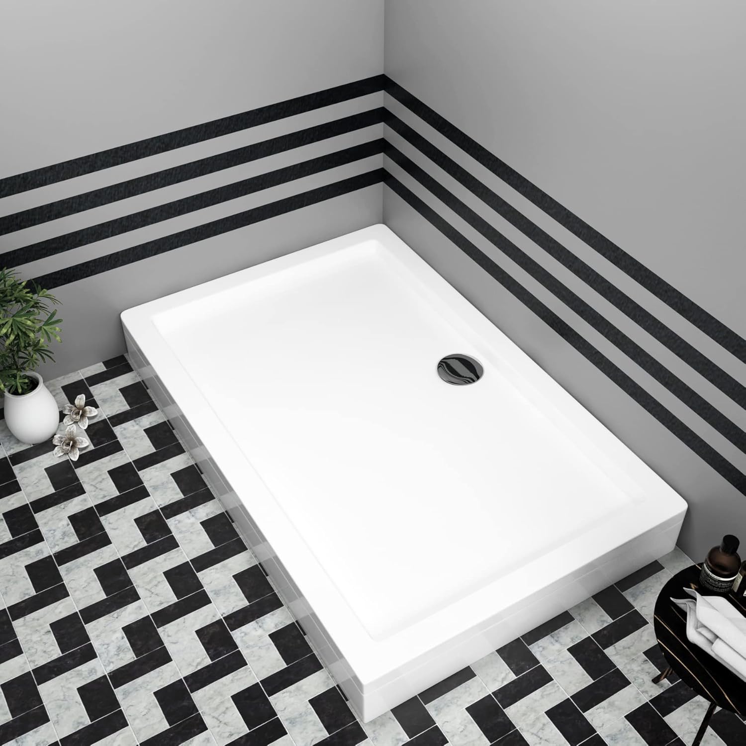 Bathroom Rectangular 1400 x 700mm Shower Tray with Riser Kit Plinth for ...