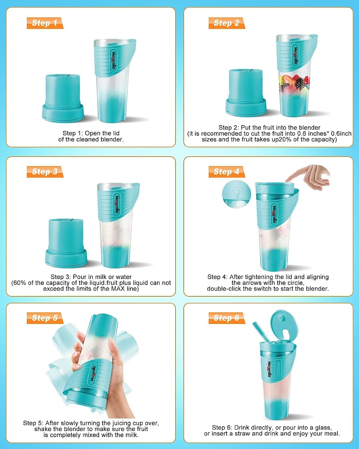 Portable Blender for Shakes and Smoothies, Ultra Sharp 6 Blades and 16 ...