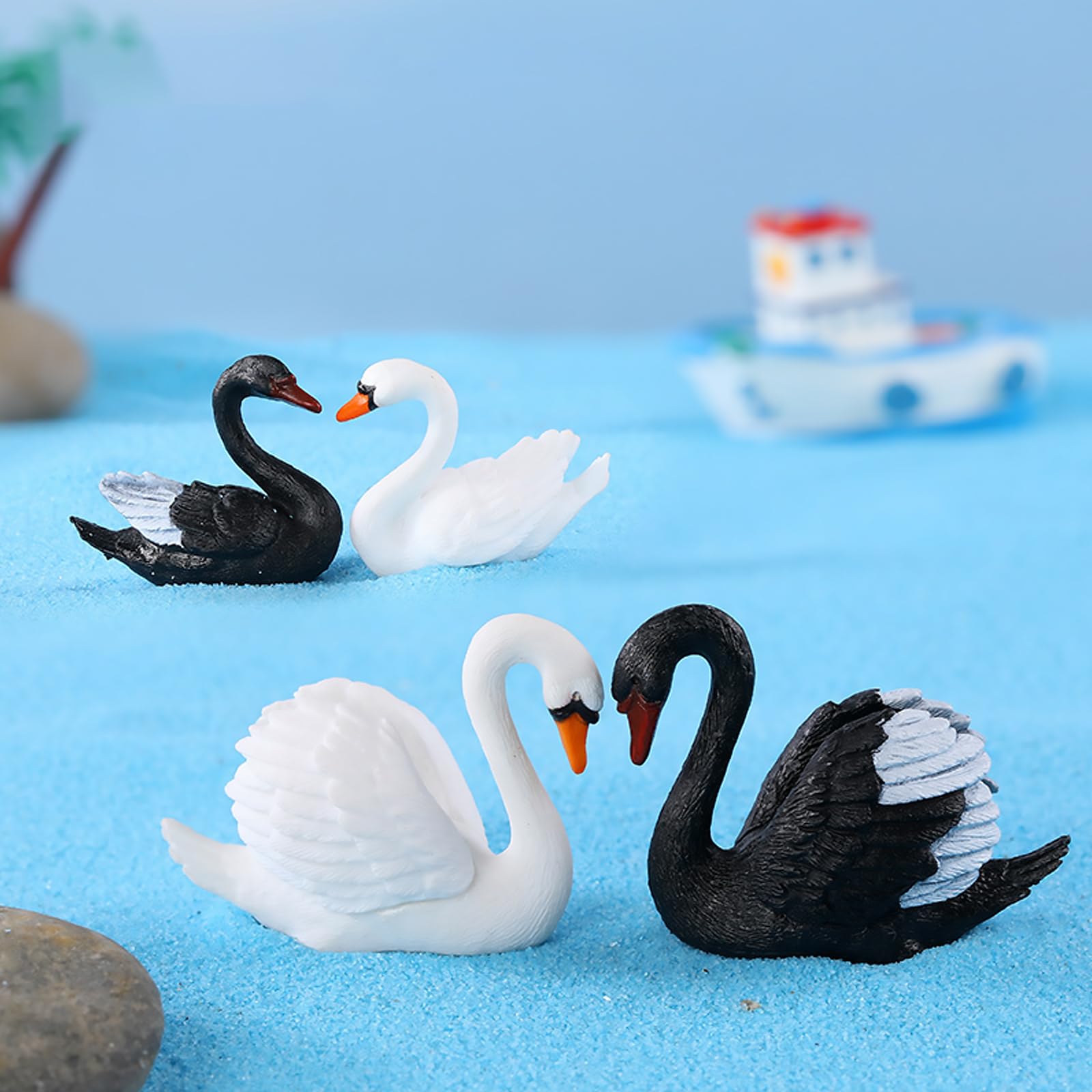 Amazon.com: Exasinine 16 Pcs Resin Swan Figurines White Swan Black Swan ...