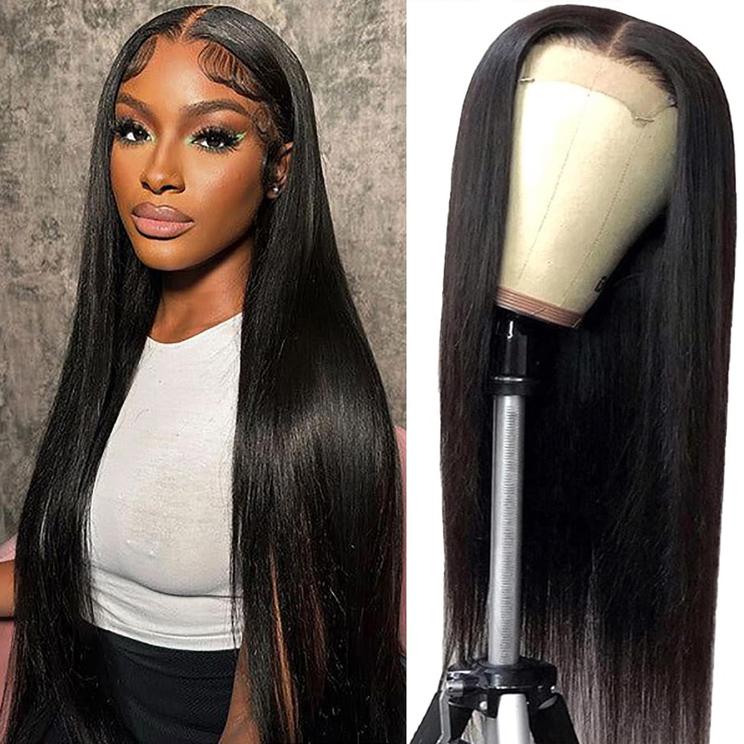 Amazon.com : Siji Mei Straight Lace Front Wigs Human Hair for Black ...