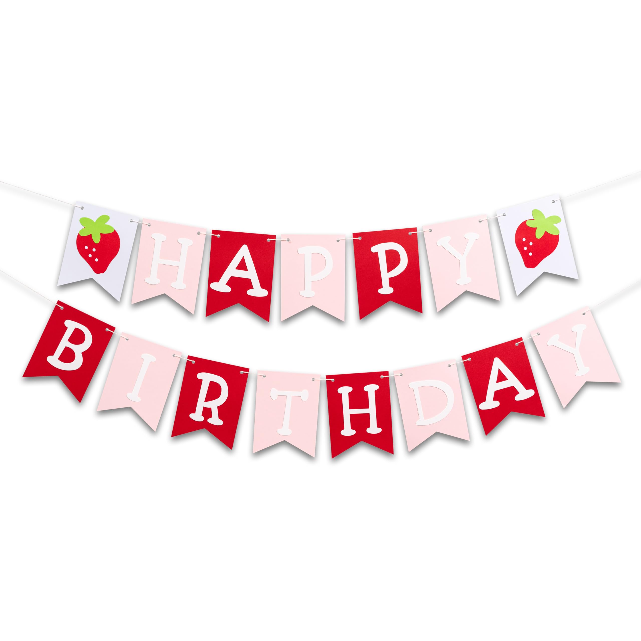 Amazon.com: CIEQR Strawberry Theme Happy Birthday Banner, Pink Birthday ...