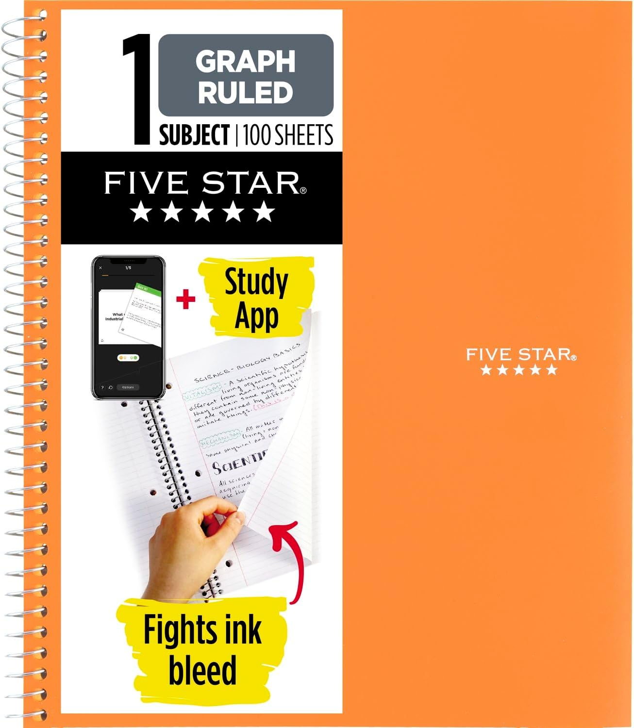 Five Star Spiral Notebook + Study App, 1 Subject, Graph Ruled Paper ...