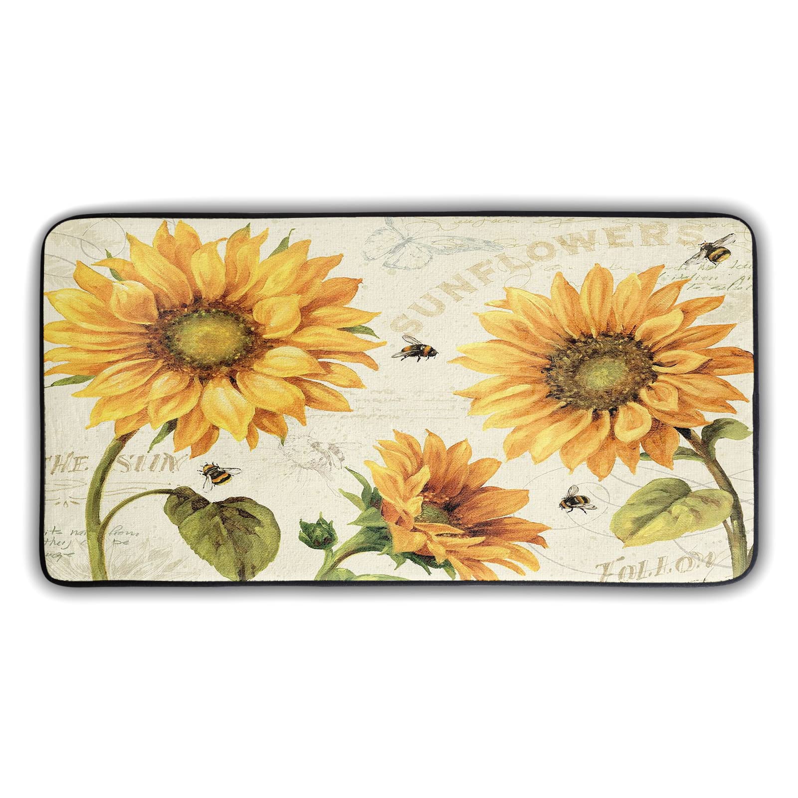 Amazon.com: Vintage Bee Sunflower Kitchen Rugs and Mats Non-Slip Anti ...