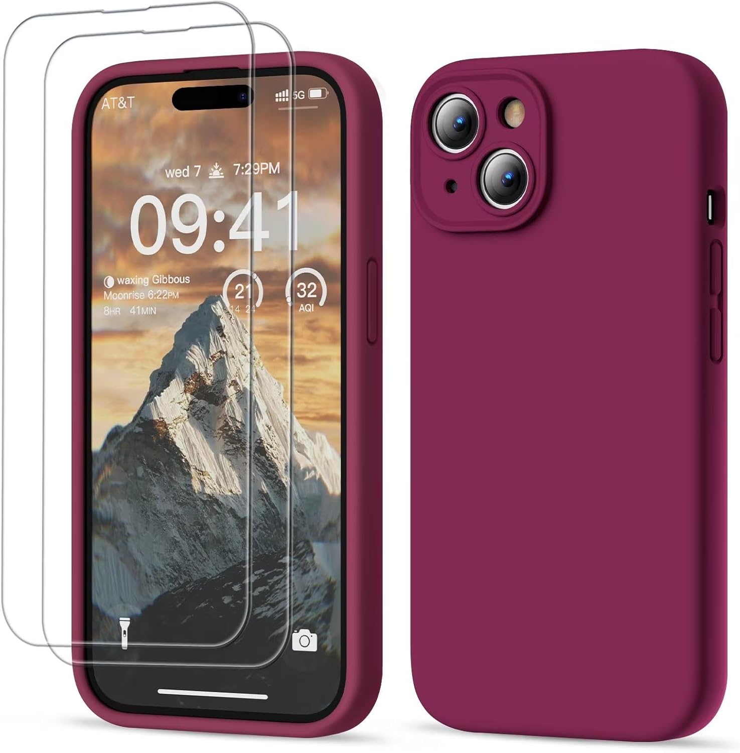 GOODVISH 3 in 1 Silicone Cover per iPhone 15 6.1" (2023), Custodia con 2 Pellicola Protettiva ...