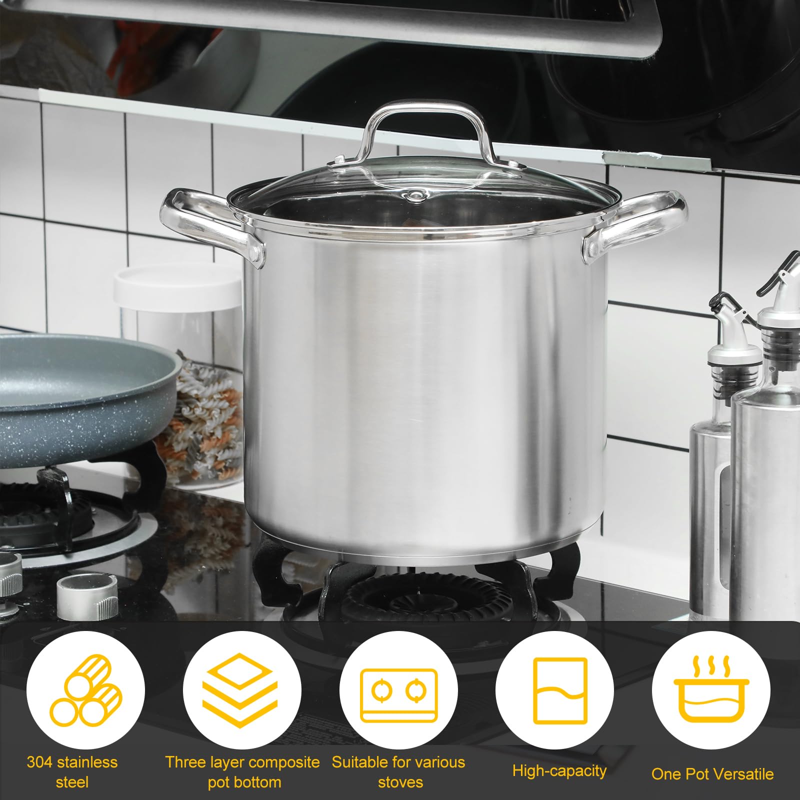 Nuogo 2 Pack 12-Quart Stainless Steel Stock Pot with Lid, Standard 18/ ...