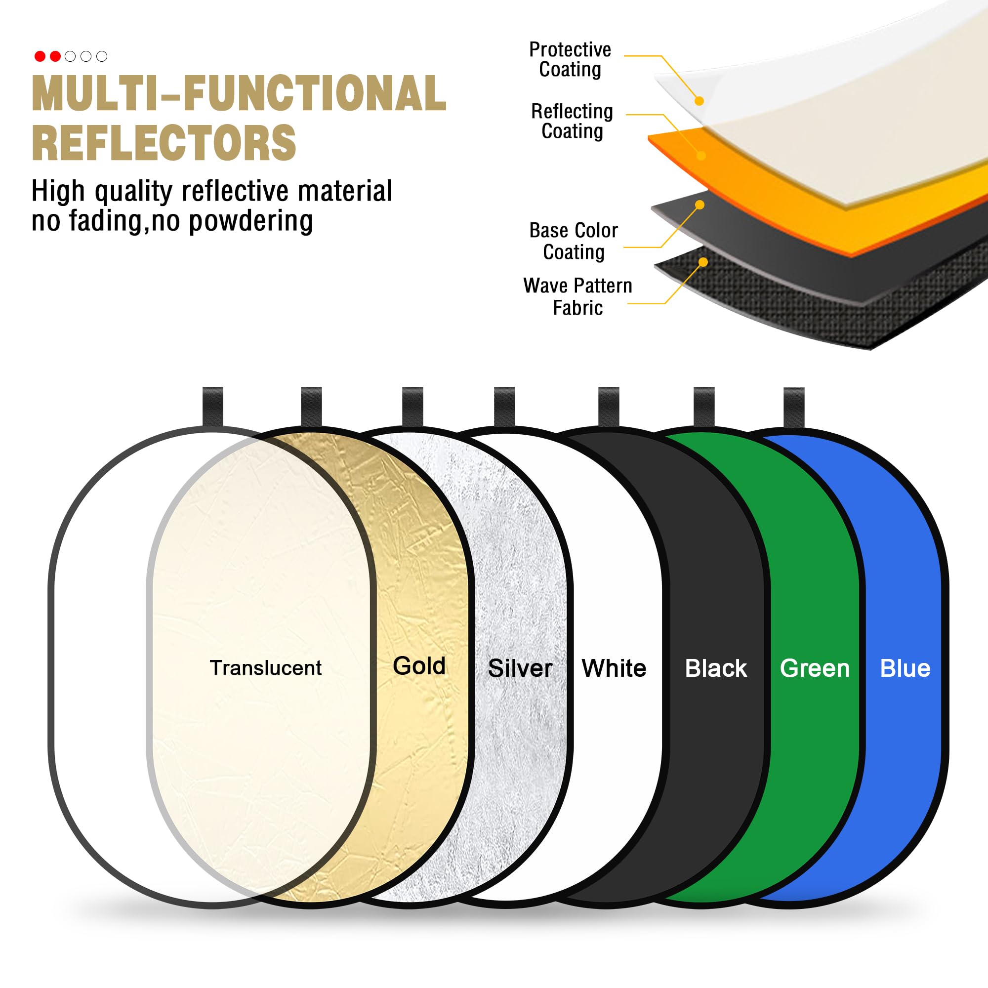 Fabric Light Reflectors STARTIST 60x90cm Portable Oval Light Reflector