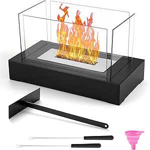 Amazon.com: DMTVAL Table Fire Pit, 4 Glass Baffles Square Outdoor ...