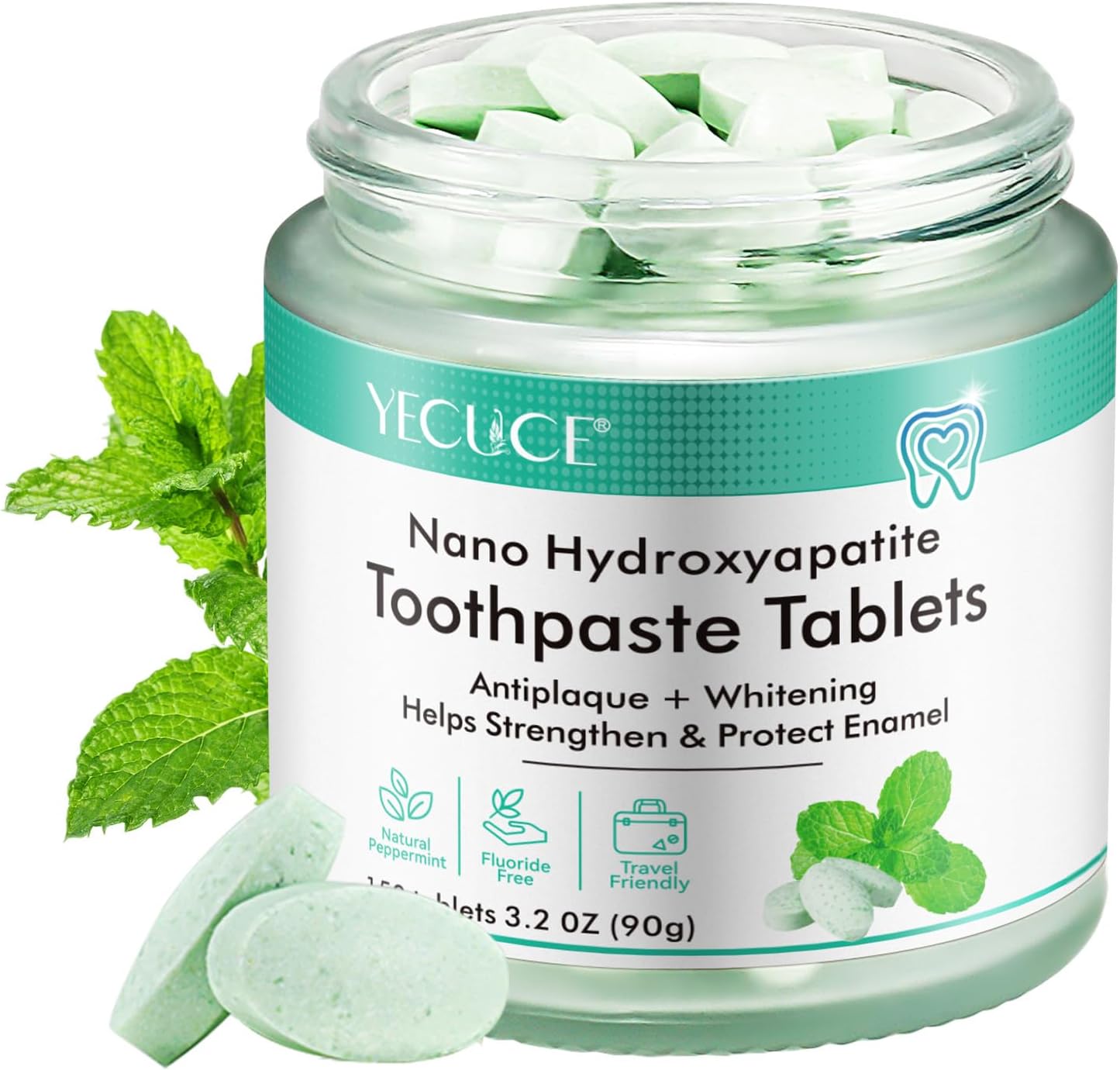 Toothpaste Tablets, Natural Peppermint Toothpaste Tabs, 150 Tablets Mouthwash Whitening Bite ...