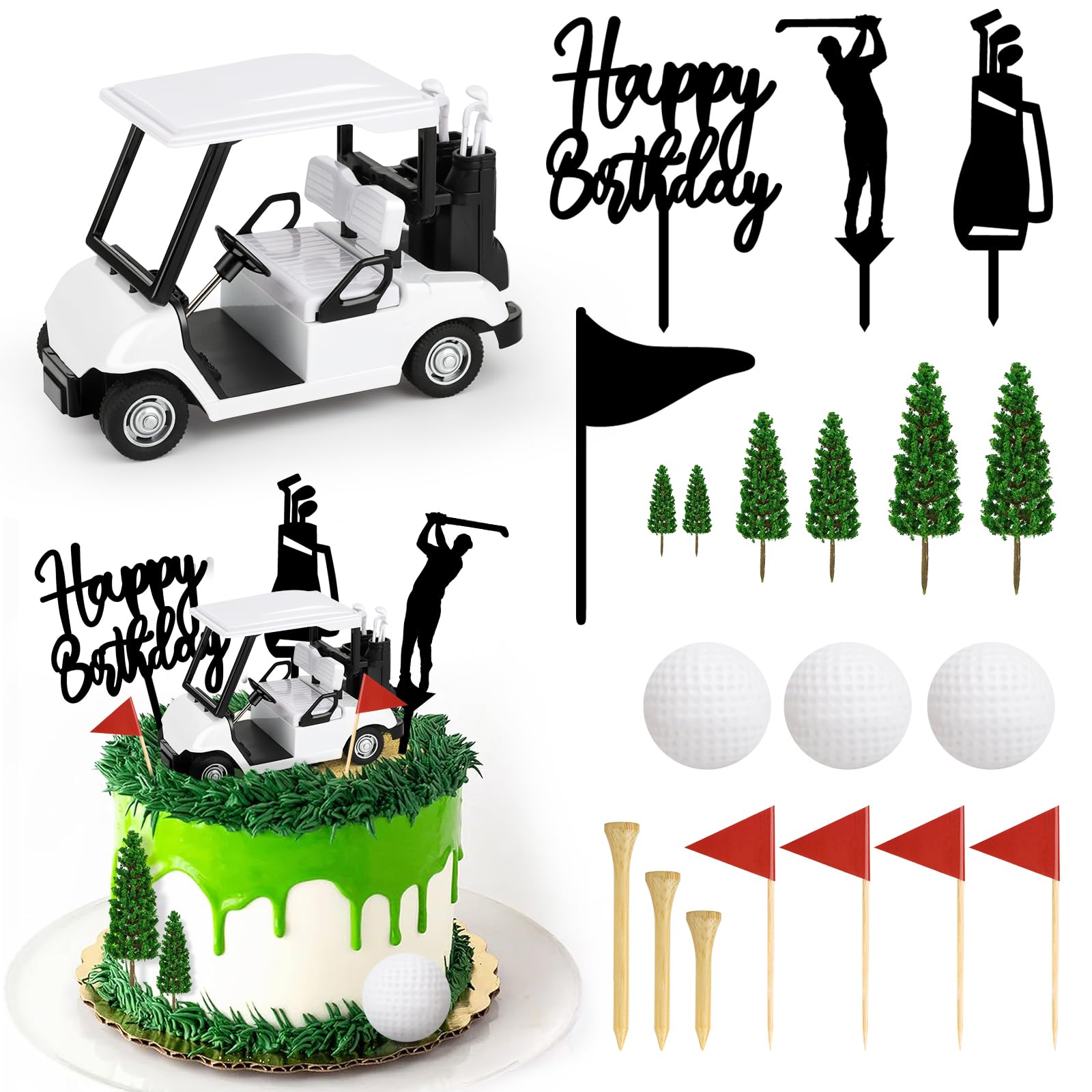 Amazon.com: 21 Pieces Golf Cake Decorations Golf Cake Toppers with Mini ...