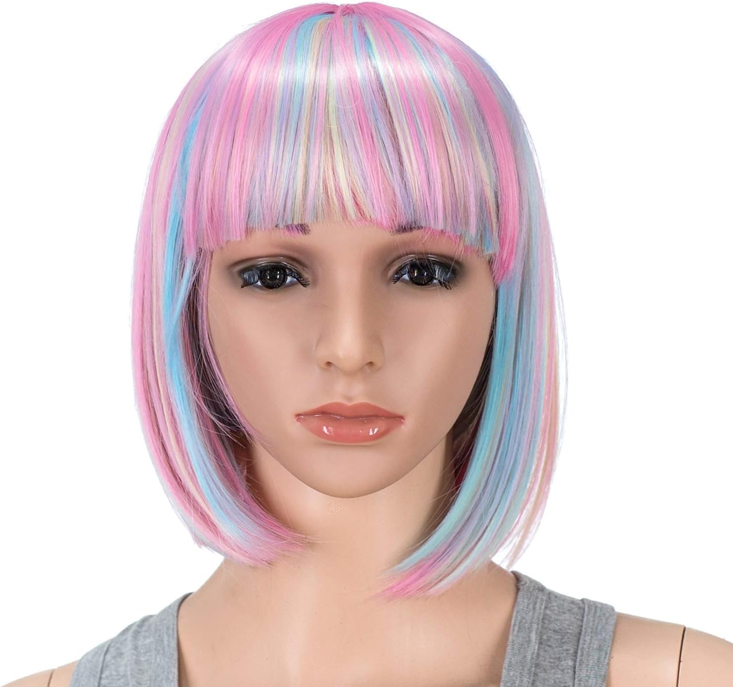Amazon.com: SWACC Short Straight Bob Wig with Bangs Synthetic Colorful ...