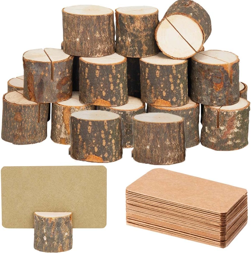 Amazon.com: 15Pcs Premium Wood Place Card Holders and 30Pcs Kraft Table ...