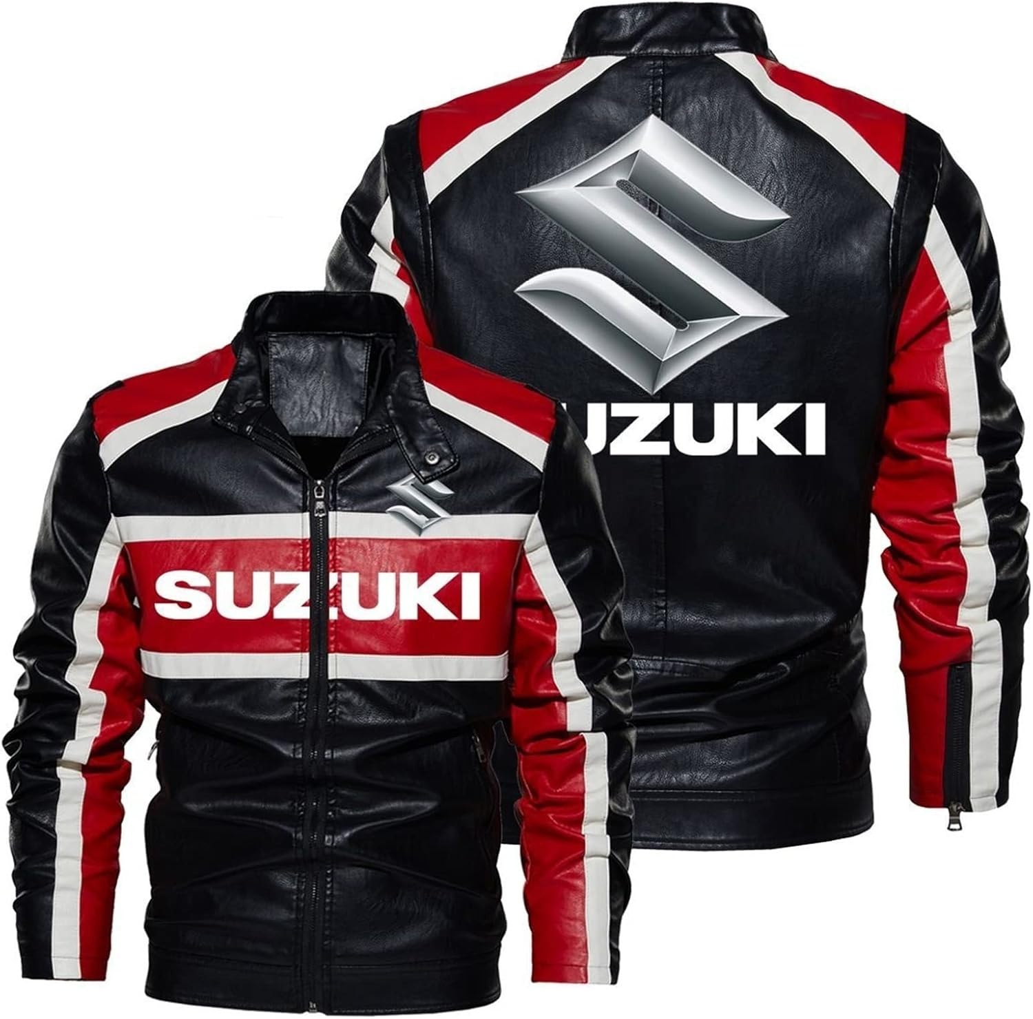 BOMMEL Herren Motorradjacke Lederjacke Für Suzuki Gedruckt Farbblock ...