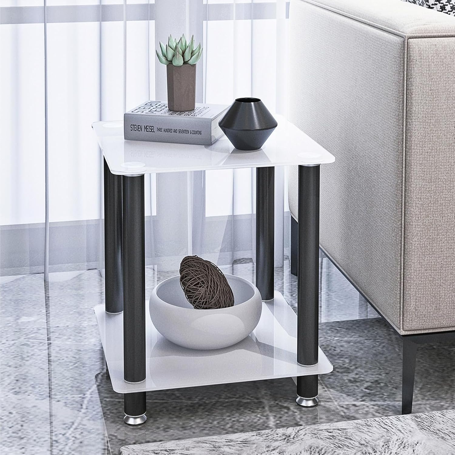 Amazon.com: Tempered Glass End Table, 2-Tier Living Room Sofa Mobile ...