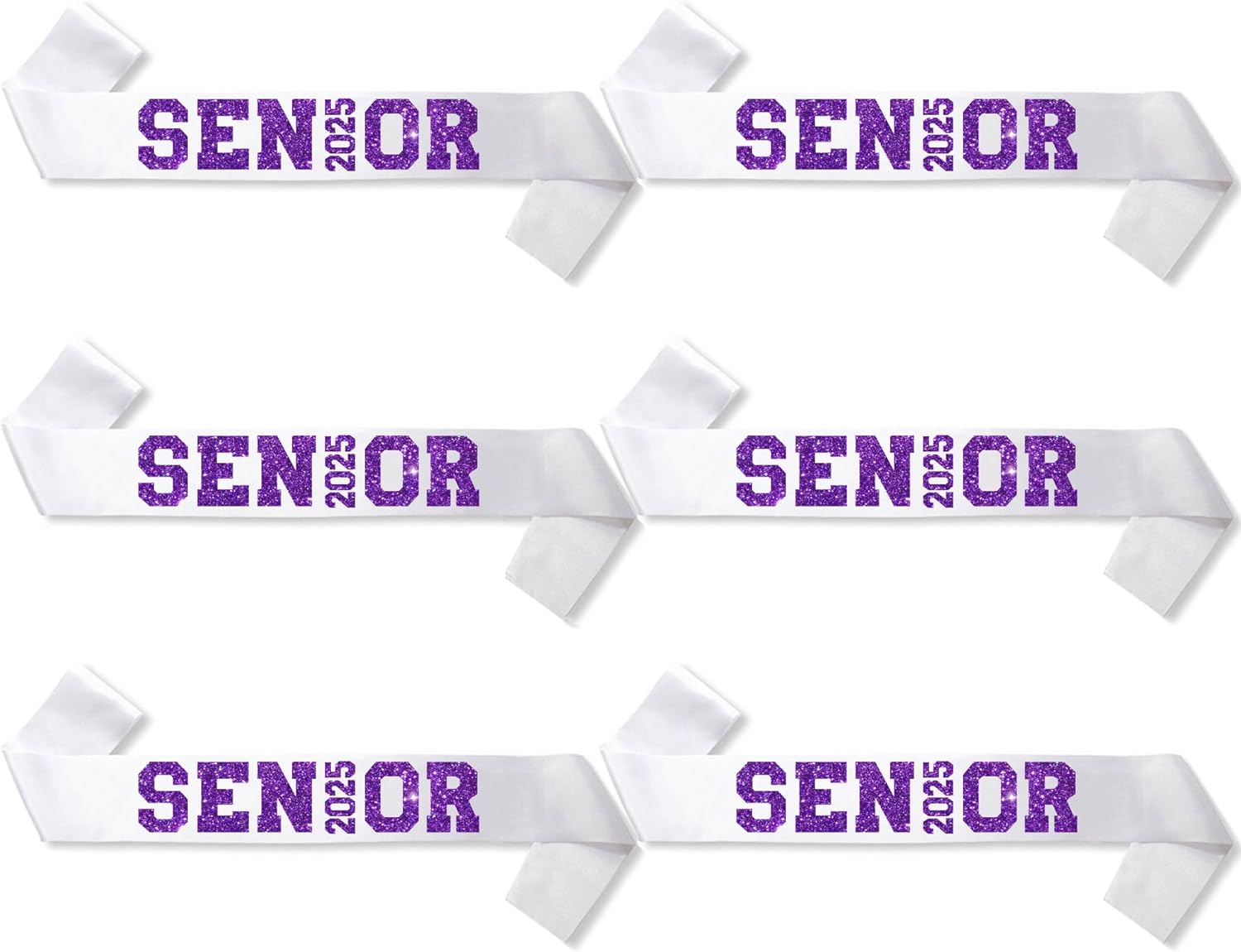Amazon.com: 6Pcs White Senior 2025 Satin Sashes with Purple Glitter ...