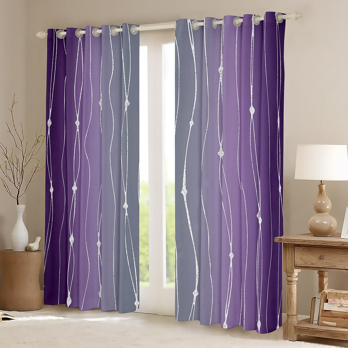 Amazon.com: Erosebridal Gray and Purple Window Drapes for Women Girls ...