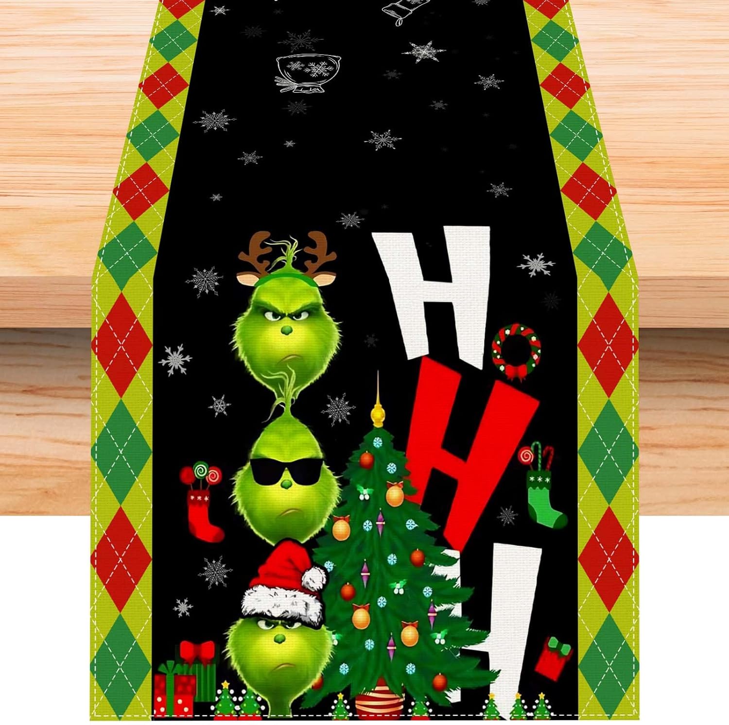 Amazon.com: Linen Red and Green Checkered Grinch Christmas Table Runner ...