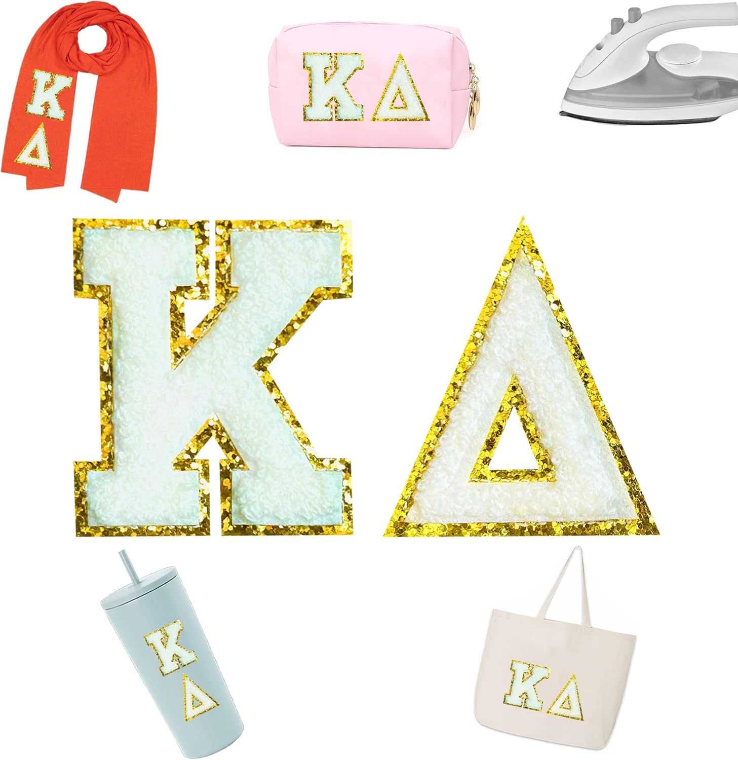 Amazon.com: Glitter Kappa Greek Letter Patches Delta Iron on Greek Letters Patches Kappa ...
