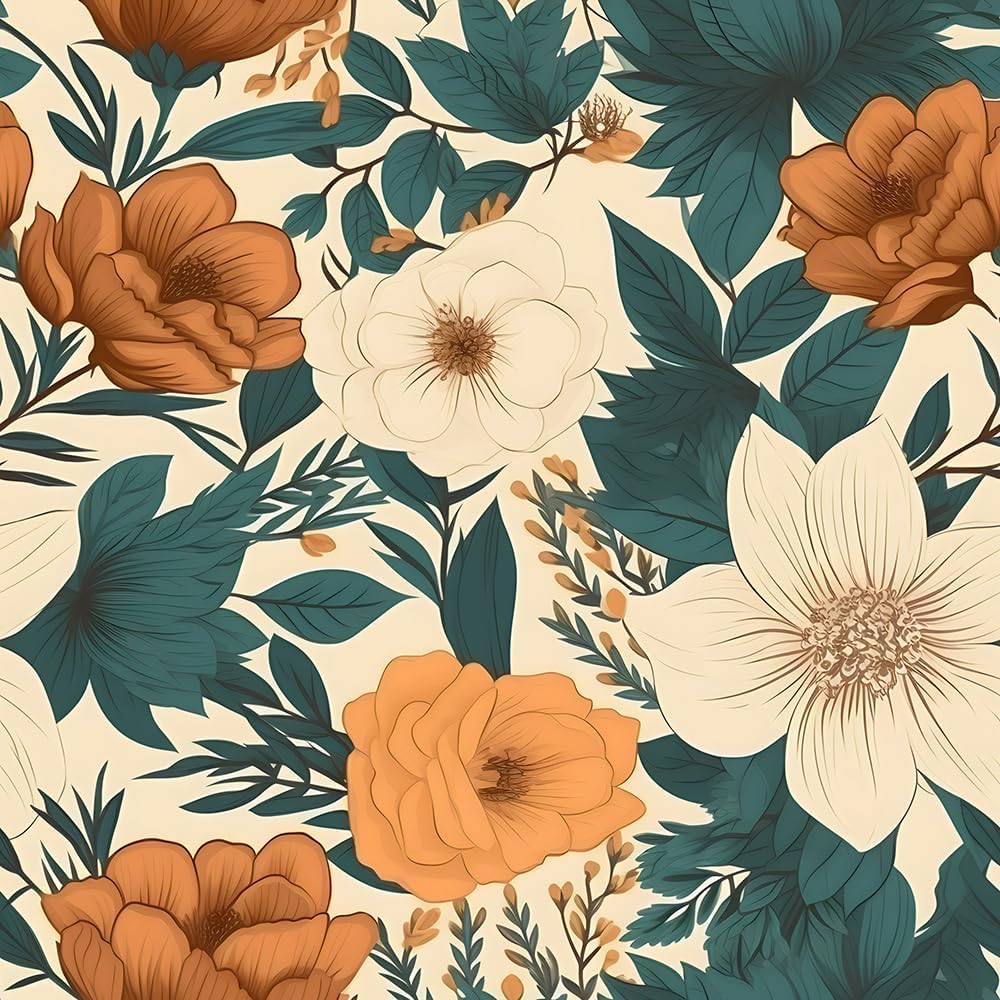 REDAMANCY Boho Vintage Beige Orange Flower Peel and Stick Wallpaper ...