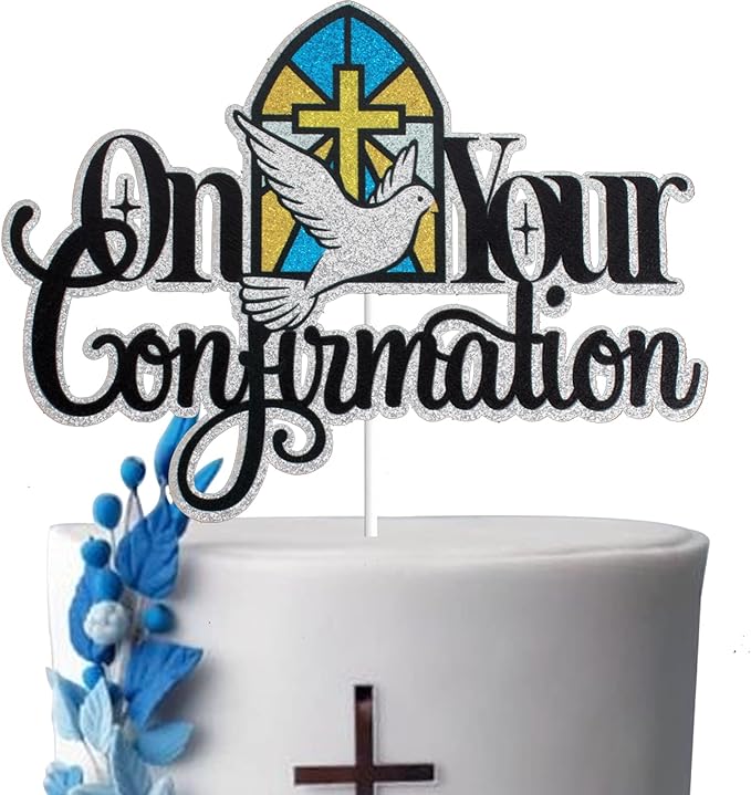 Amazon.com: On Your Confirmation Cake Topper - Black Glitter Holy ...