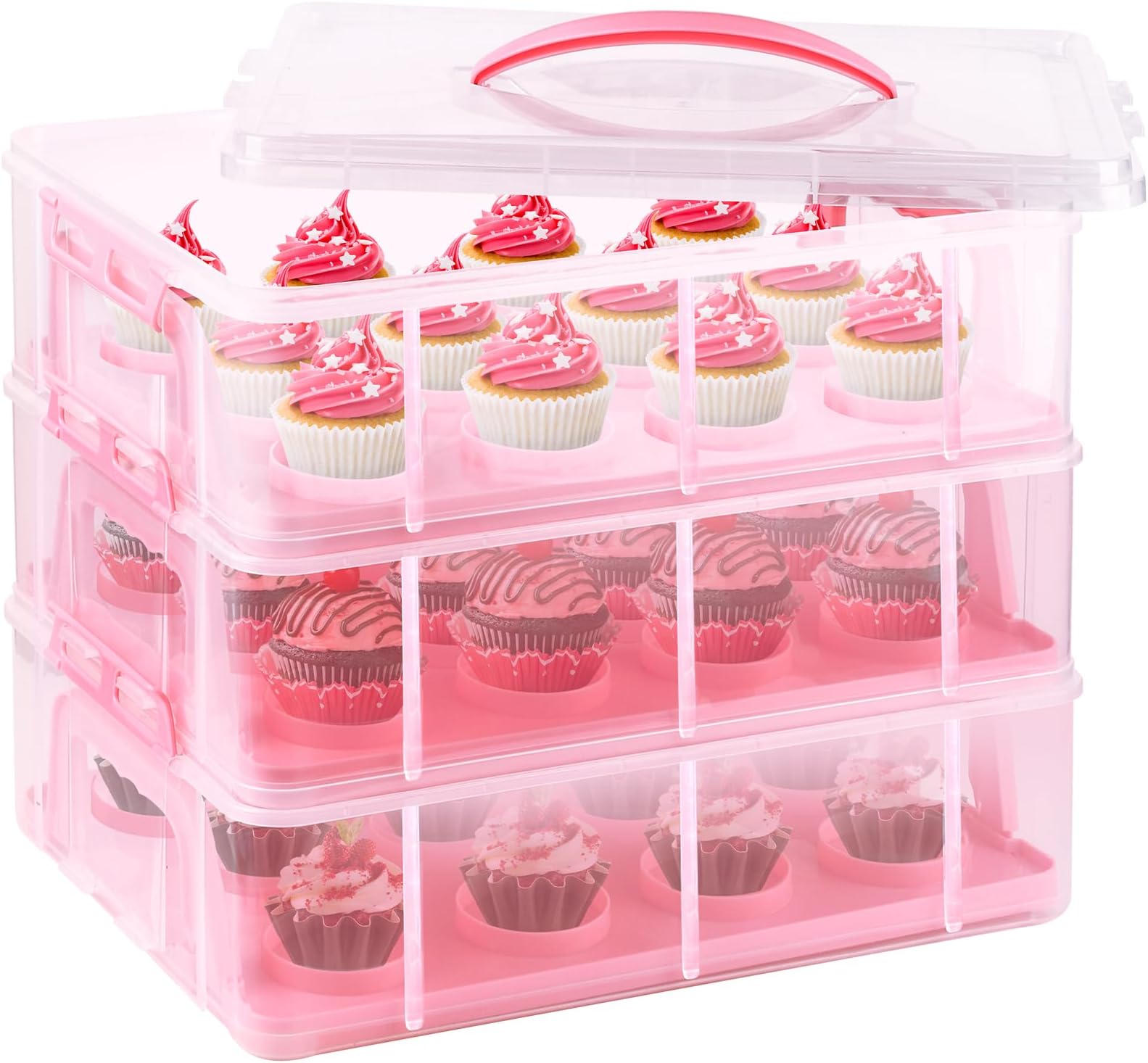 Amazon.com: FiiMan Cupcake Carrier 3 Tier Stackable Storage Container ...