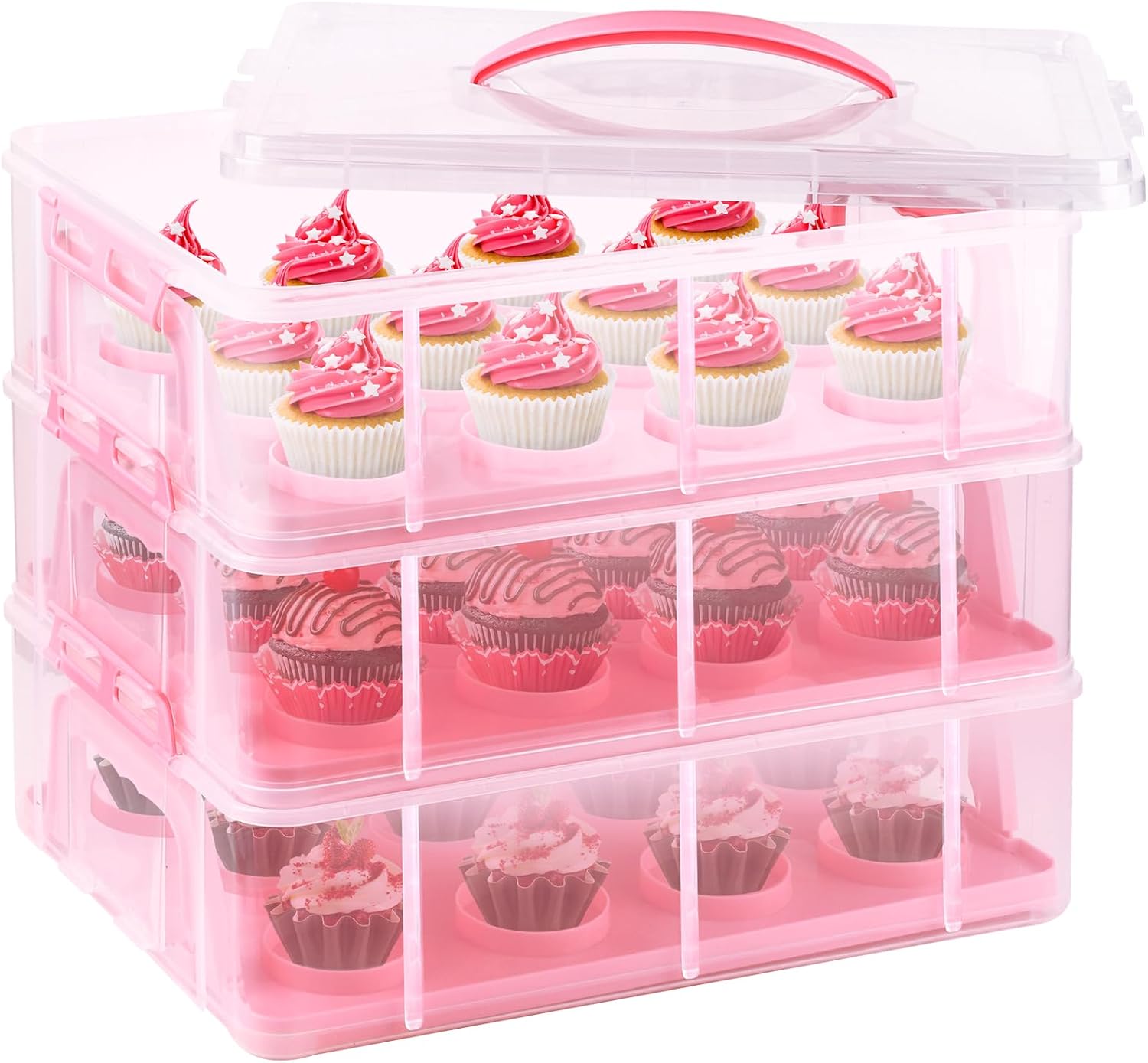 Amazon.com: FiiMan Cupcake Carrier 3 Tier Stackable Storage Container ...