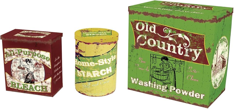 Amazon.com: Vintage Laundry Metal Storage Tins | Rustic Home Decor ...