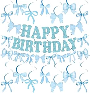Amazon.com: Blue Bow Party Decorations Happy Birthday Banner Garland ...