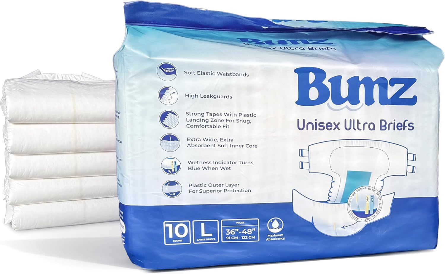 Amazon.com: Bumz Maximum Absorbency Adult Diapers for Men and Women. High Capacity with New ...