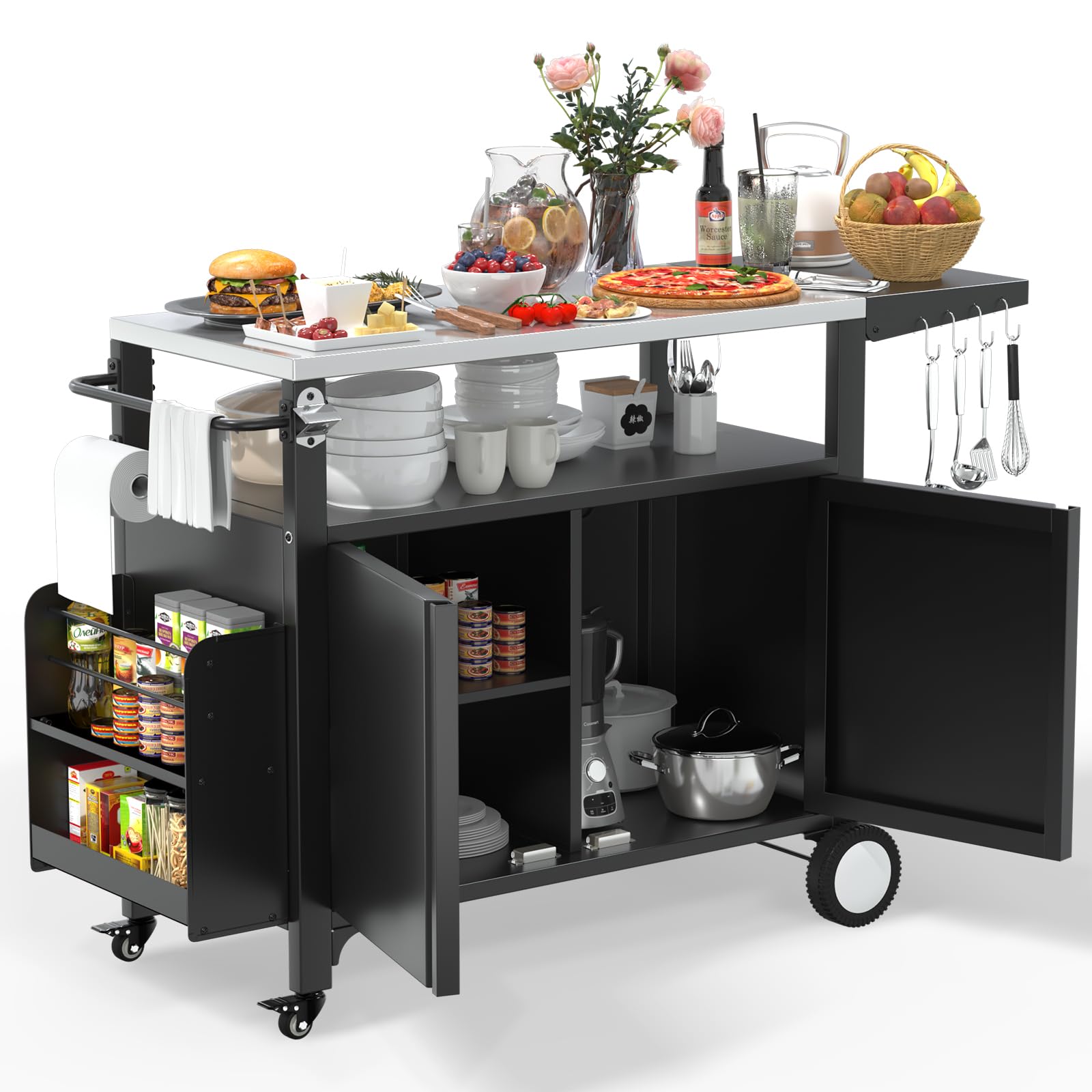 Amazon.com: CMFYDAILY XL Outdoor Grill Cart with Wheels, Weatherproof ...