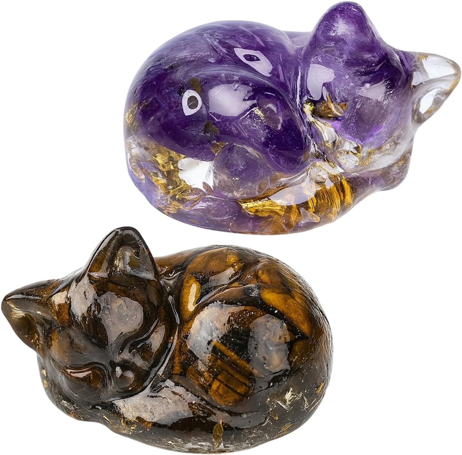 2PCS Cat Statue, Crystal Cat, Cat Ornaments, Tiger Eye Stone Statue ...