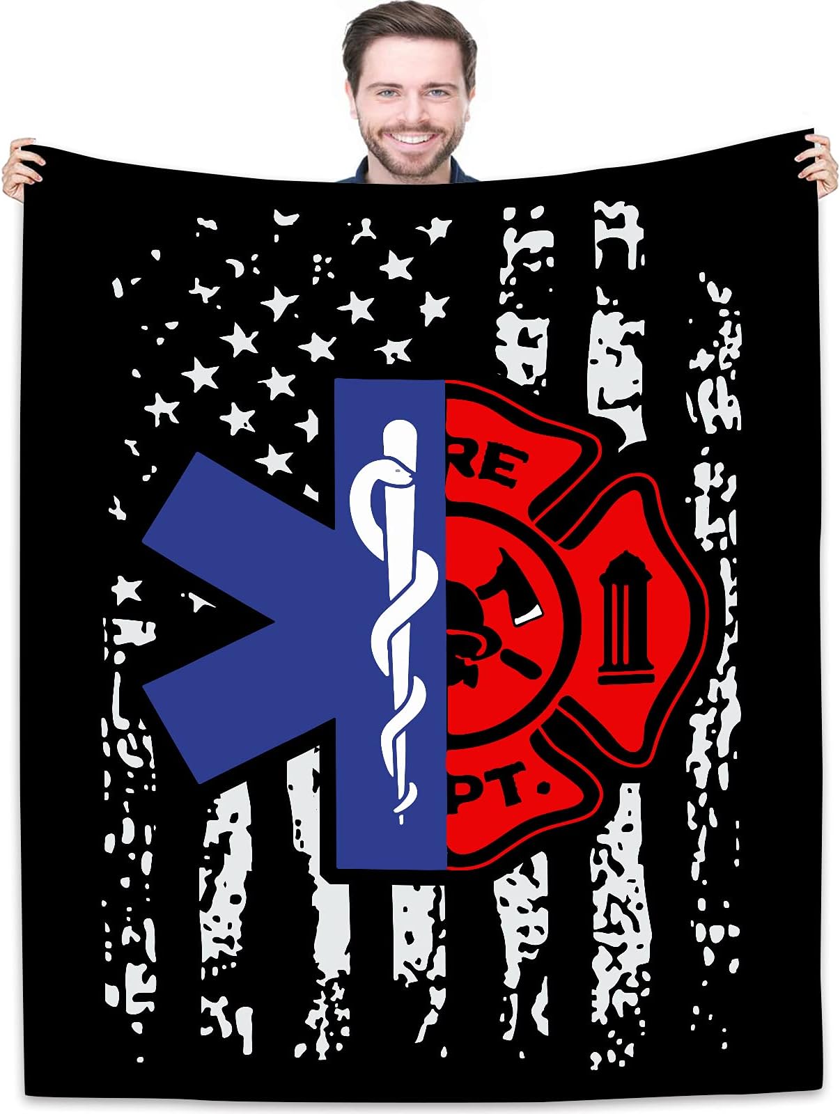 Amazon.com: Personalized Firefighter USA Blanket, American Flag Blanket ...