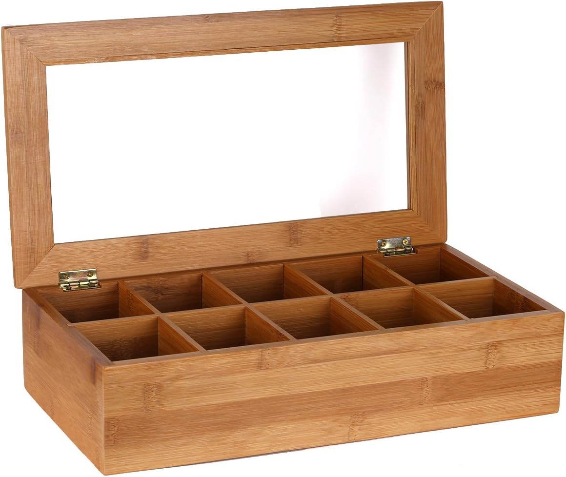 Estilo Bamboo Tea Storage Box, 10 Equally Divided Compartments : Amazon ...