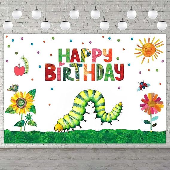 Cartoon Very Hungry Little Green Caterpillar Happy Birthday Banner Kid ...