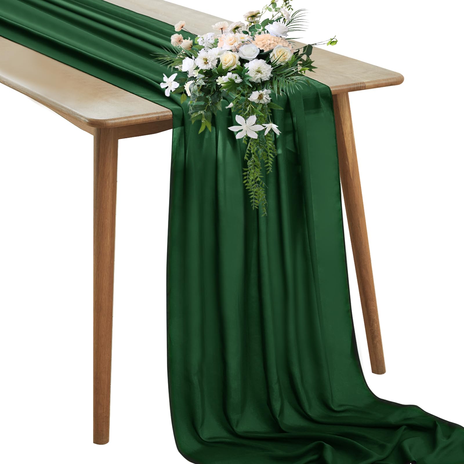 Amazon.com: Horbaunal Dark Green Chiffon Table Runners 10FT Sheer ...