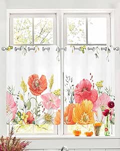 Amazon.com: Spring Floral Sheer Curtains 45 Inches Long 2 Panels Set ...