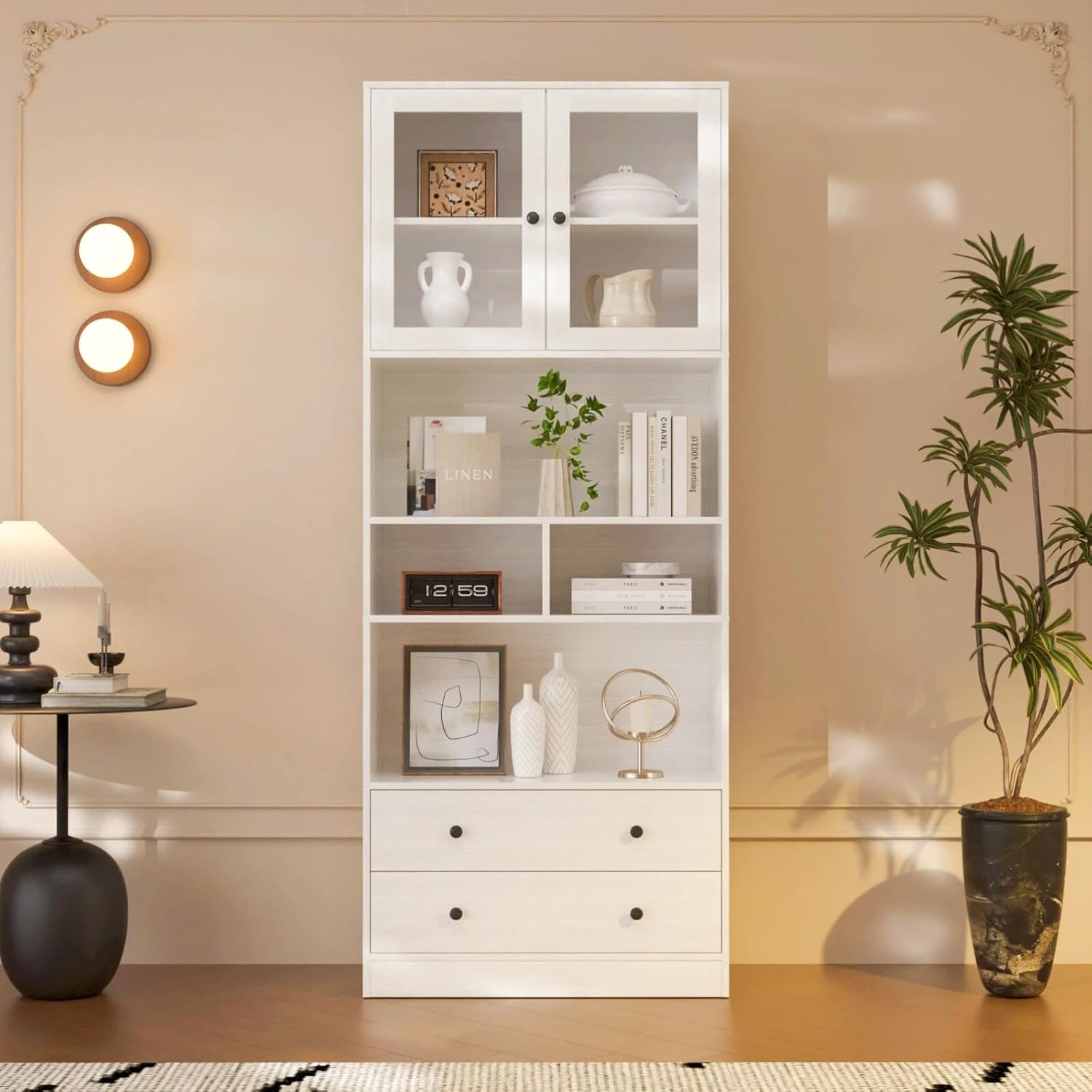 Amazon.com: VOWNER 78.7" Tall Bookshelf with Drawers - White 7 Tier ...
