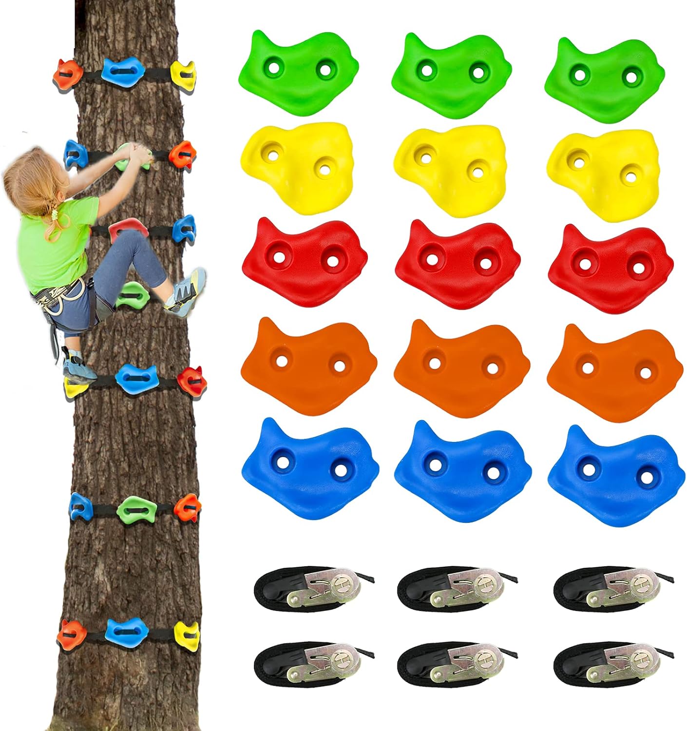 Amazon.com: EGL YXBOOM 15 Rock Climbing Holds for Kids and Adult with 6 Ratchet Straps, Climbing ...