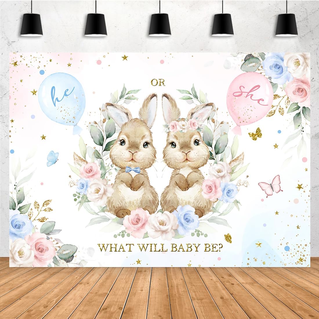 Amazon.com : Aperturee 7x5ft Bunny Gender Reveal Backdrop He or She ...