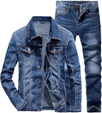 Men's Slim Denim Two-Piece Spring And Autumn Jacket Jeans Suit : Amazon ...