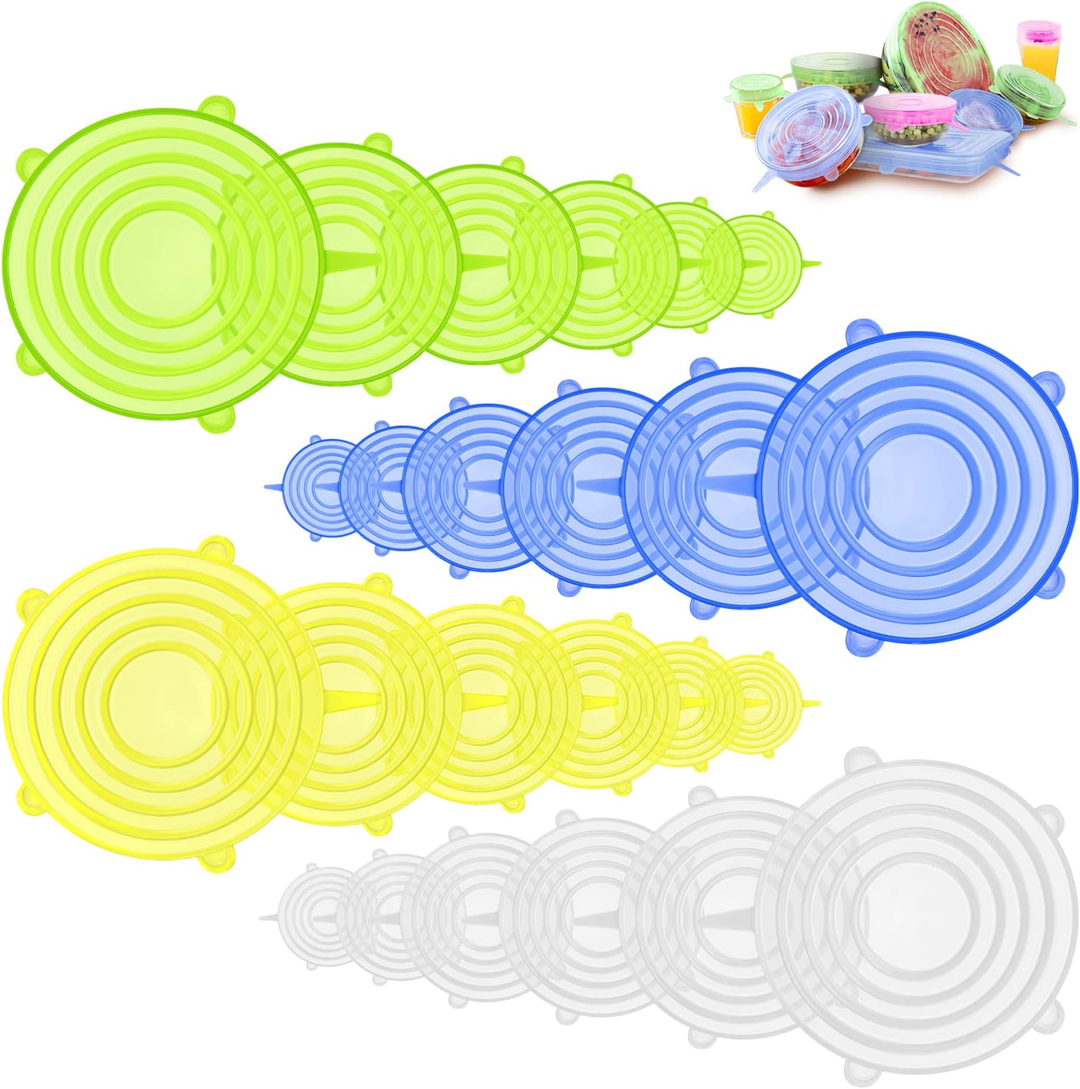 Amazon.com: 24 Pcs Silicone Stretch Lids, 100% Safe Food Grade Silicone ...
