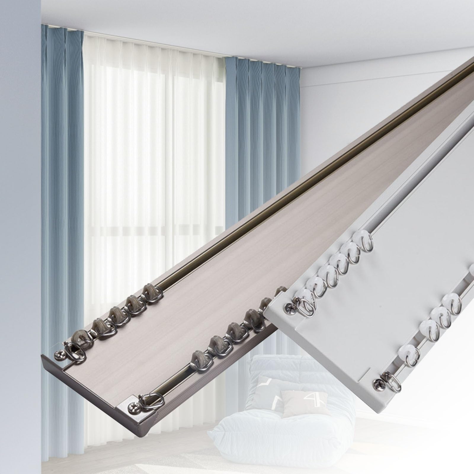 Ceiling Track Double Curtain Set - Heavy Duty, Ideal for Living Room ...