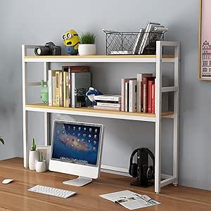 2 Tier Adjustable Desk Bookshelf - Desktop Bookcase for Computer Desk ...