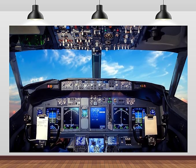 Amazon.com : CORFOTO Airplane Cockpit View Backdrop Fabric 7x5ft Jet ...