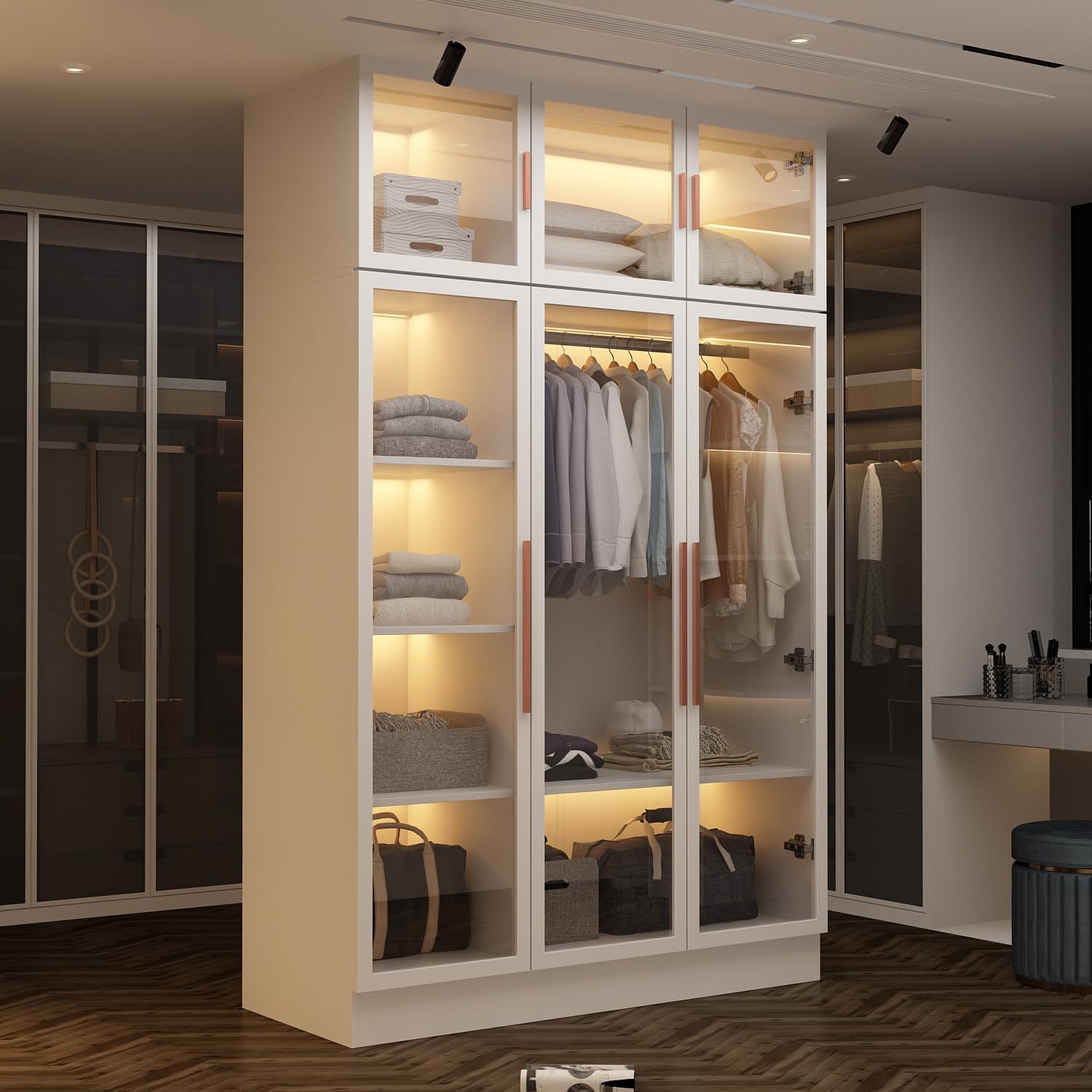Amazon.com: FAMAPY Display Cabinet with Lights, Glass Doors, Modern ...
