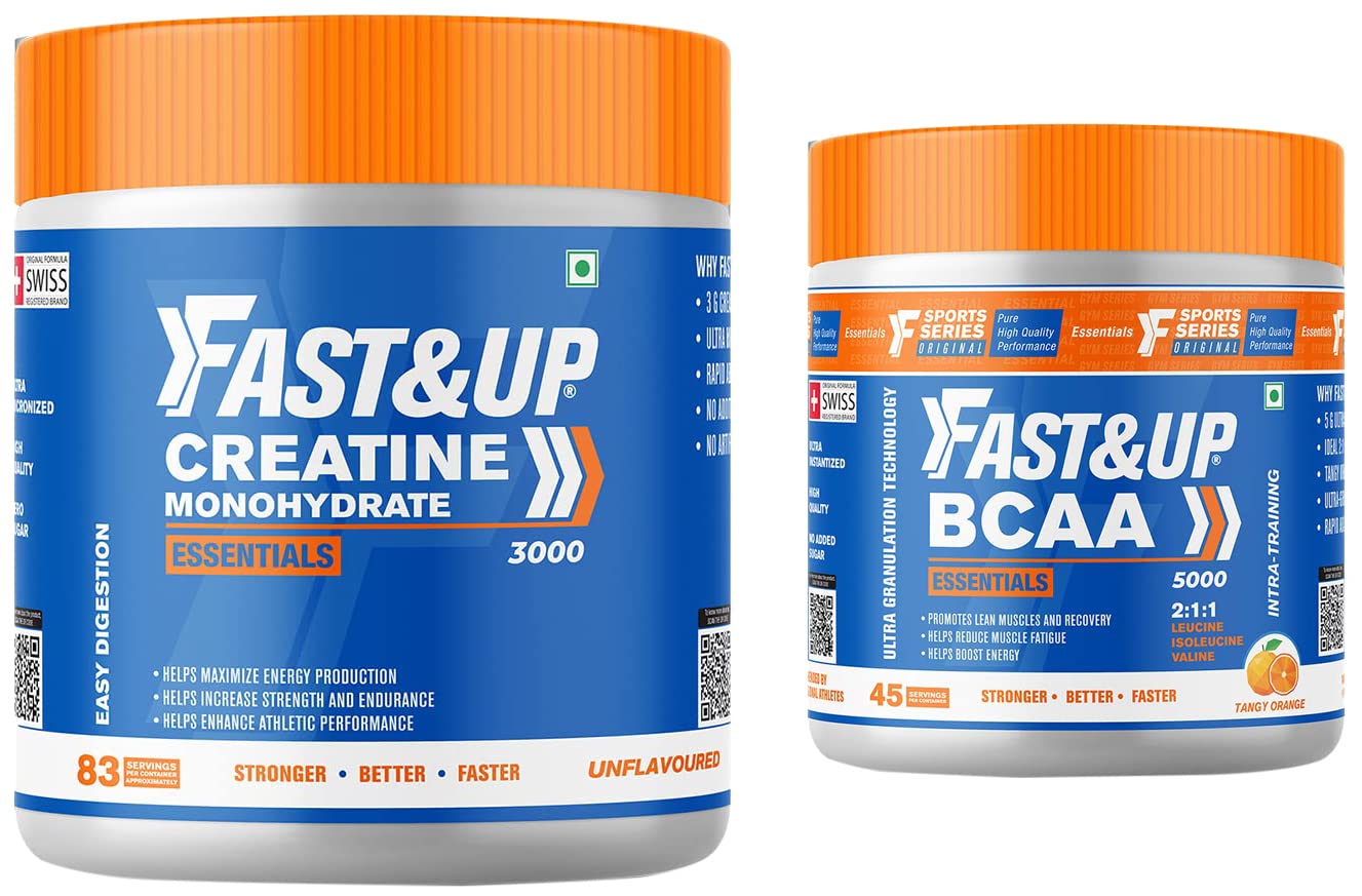 Fast&Up Creatine Monohydrate (250 gms, 83 Servings) - Unflavored & FAST&UP BCAA Basic (45 ...