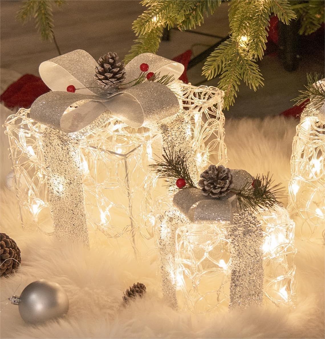 Amazon.com: Christmas Lighted Gift Boxes，Set of 3 Christmas Light up ...