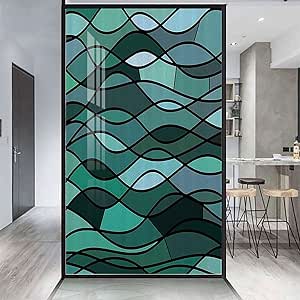 Amazon.com: Dark Green Aqua No Glue Frosted Privacy Film Stained Glass ...