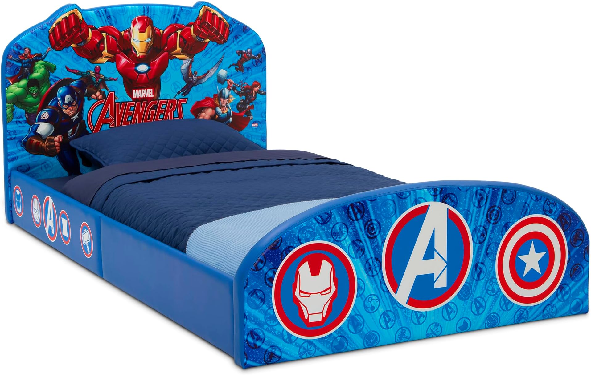 Amazon.com: Delta Children Marvel Avengers Upholstered Twin Bed, Blue ...