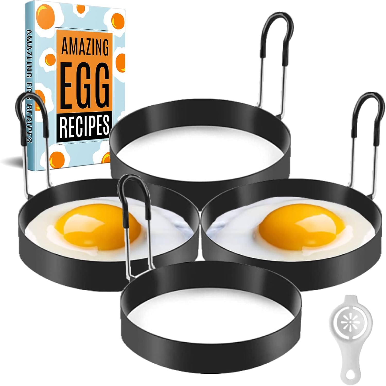 Amazon.com: Pack of 4 Egg Rings with Egg Separator - Nonstick Stainless ...