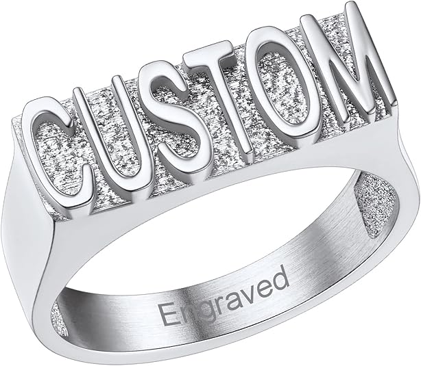 Amazon.com: Custom4U Personalized Block Name Ring Stainless Steel ...